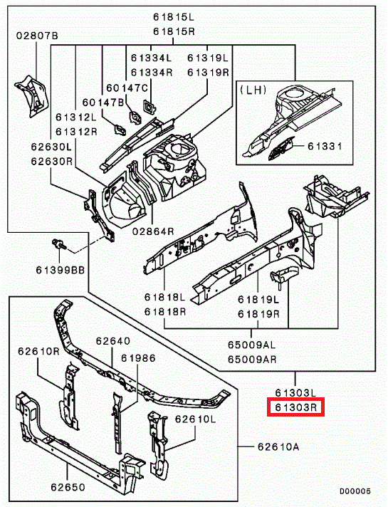 5220B046 Longeron avant droit complet AVD E7-9 - CS Motorsport